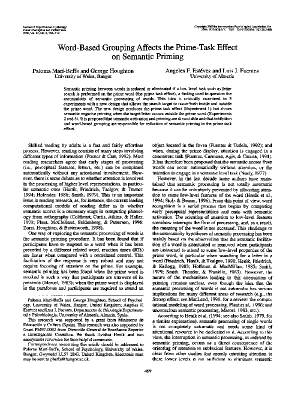 (PDF) Word-based grouping affects the prime-task effect on semantic priming