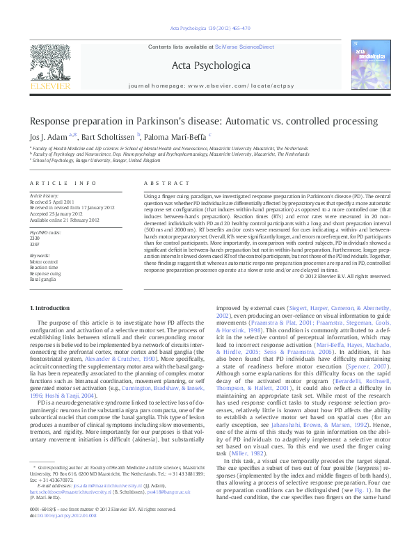 (PDF) Response preparation in Parkinson's disease: Automatic vs ...