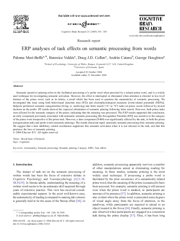 (PDF) ERP analyses of task effects on semantic processing from words