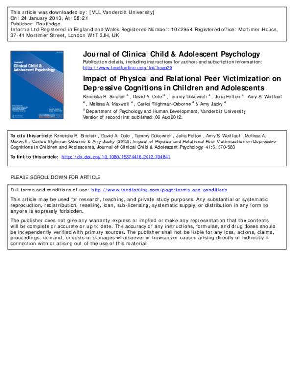 (PDF) Impact of physical and relational peer victimization on ...