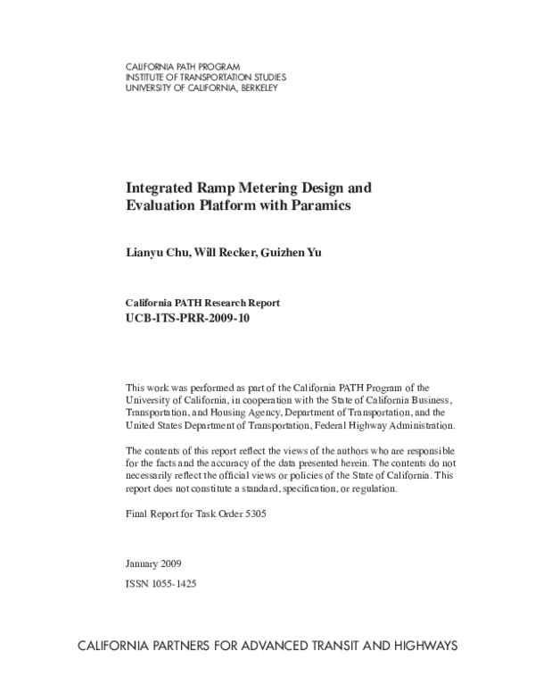 (PDF) Integrated Ramp Metering Design and Evaluation Platform with Paramics