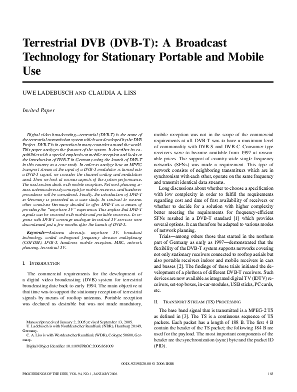 (PDF) Terrestrial DVB (DVB-T): A Broadcast Technology for Stationary ...