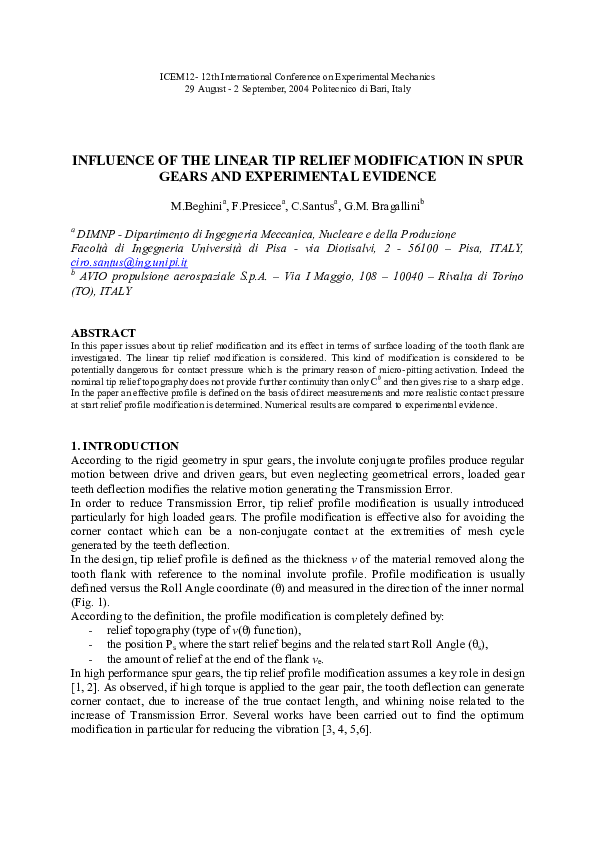 (PDF) INFLUENCE OF THE LINEAR TIP RELIEF MODIFICATION IN SPUR GEARS AND ...