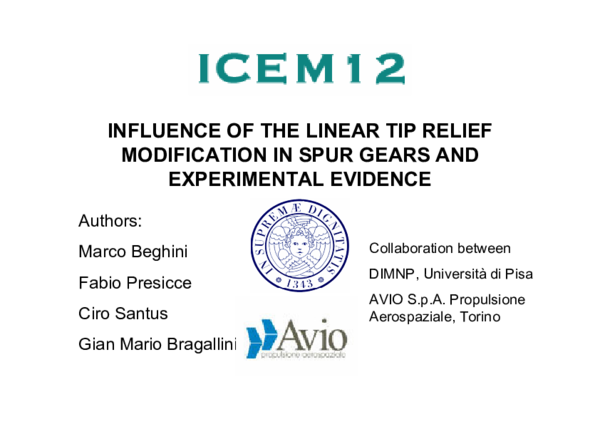 (PDF) INFLUENCE OF THE LINEAR TIP RELIEF MODIFICATION IN SPUR GEARS AND ...