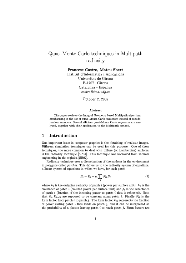 (PDF) Quasi-Monte Carlo techniques in Multipath radiosity