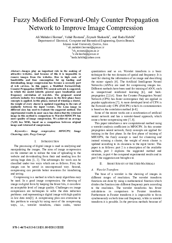 Pdf Fuzzy Modified Forward Only Counter Propagation Network To Improve Image Compression