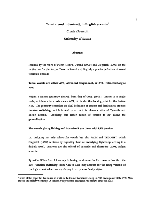 (PDF) Tension and intrusive-R in English accents