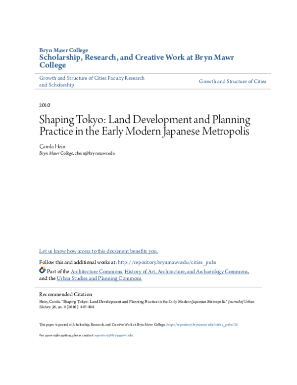 (PDF) Shaping Tokyo: Land development and planning practice in the ...