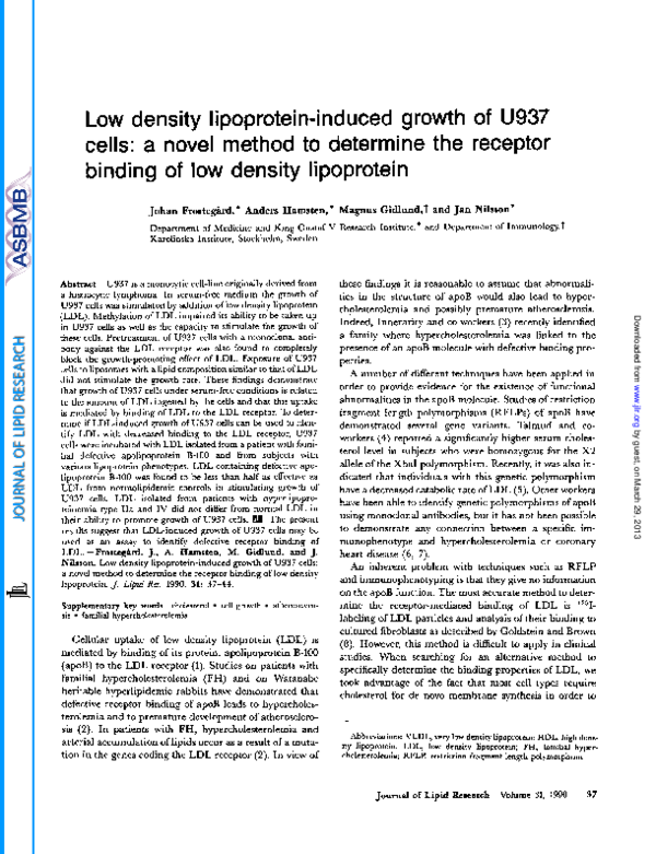 (PDF) Low density lipoprotein-induced growth of U937 cells: a novel ...
