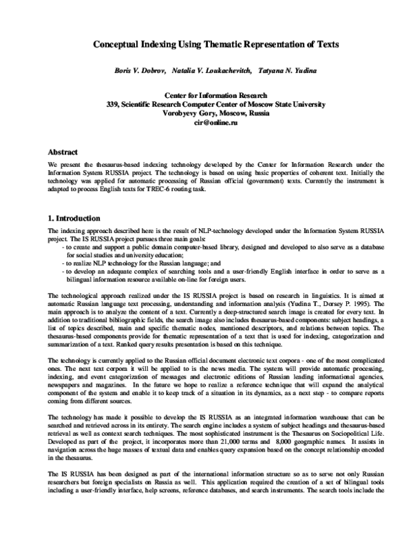 (PDF) Conceptual Indexing Using Thematic Representation of Texts