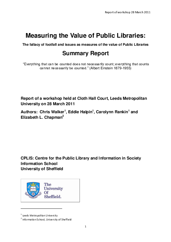 (PDF) Measuring the Value of Public Libraries: The fallacy of footfall ...