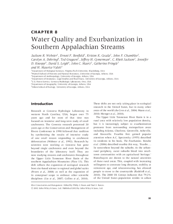 (PDF) Water Quality and Exurbanization in Southern Appalachian Streams