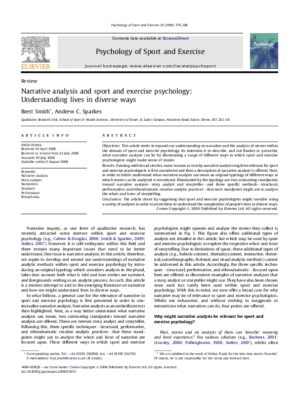 (PDF) Narrative analysis and sport and exercise psychology ...