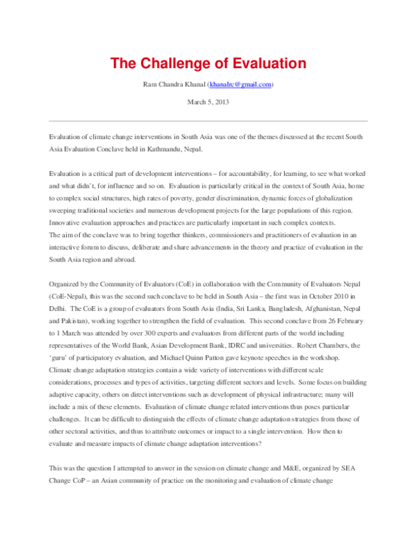 (PDF) The Challenge of Evaluation
