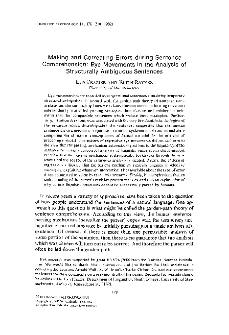(PDF) Making and correcting errors during sentence comprehension: Eye ...
