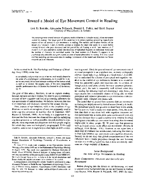 (PDF) Toward a model of eye movement control in reading