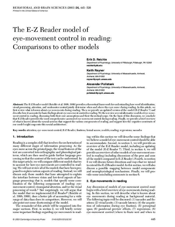 (PDF) The EZ Reader model of eye-movement control in reading ...