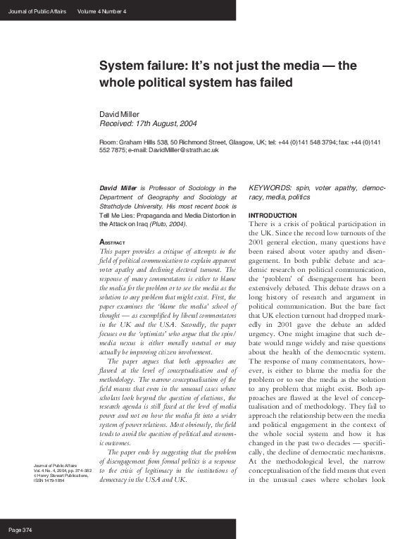(PDF) System Failure: It's Not Just the Media - the Whole Political ...