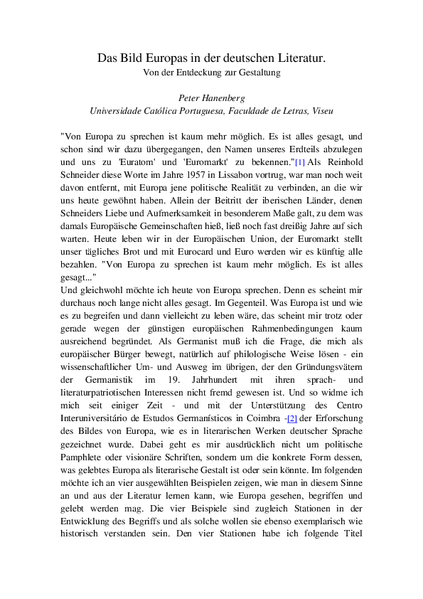 (PDF) Das Bild Europas in der deutschen Literatur. Von der Entdeckung zur Gestaltung