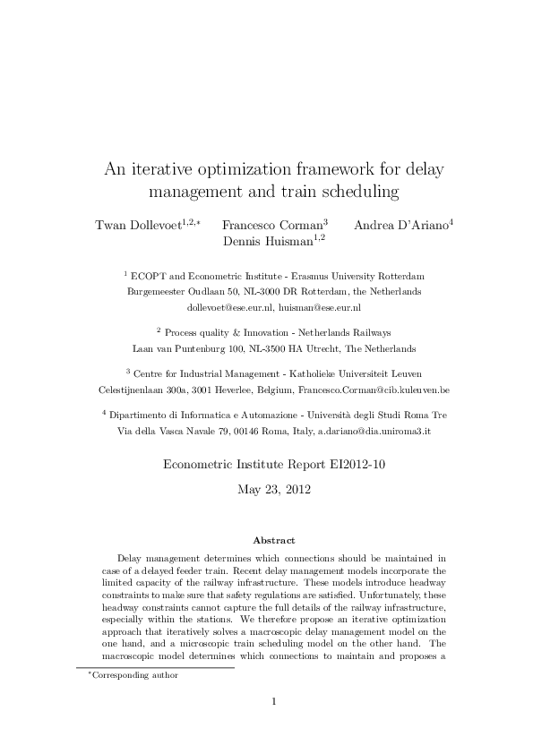 Pdf An Iterative Optimization Framework For Delay Management And