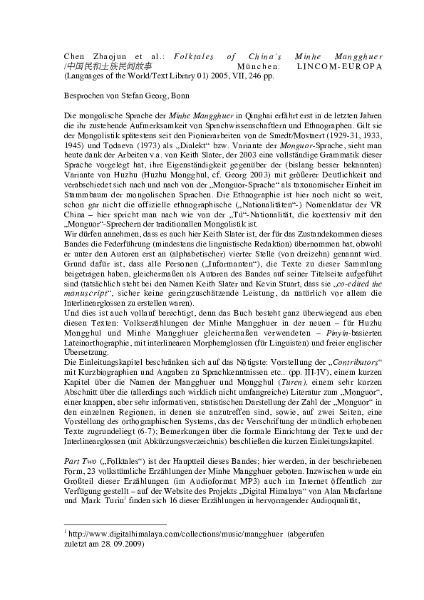 (PDF) Review of: Chen Zhaojun et al.: Folktales of China’s Minhe ...