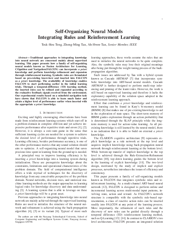 Pdf Self Organizing Neural Models Integrating Rules And Reinforcement