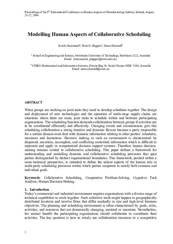 (PDF) Modelling Human Aspects of Collaborative Scheduling