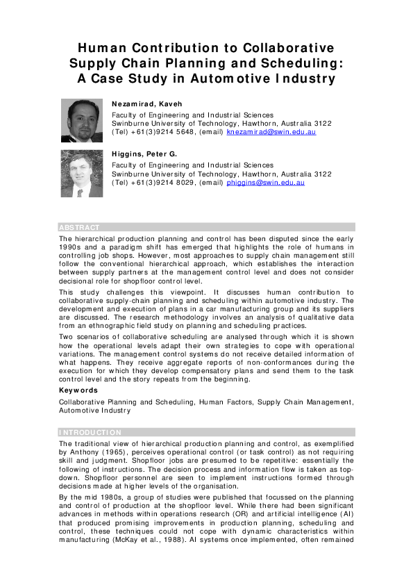 (PDF) Human Contribution to Collaborative Supply Chain Planning and ...