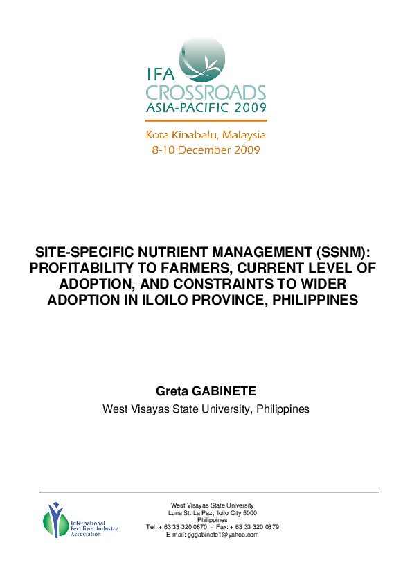 (PDF) SITE-SPECIFIC NUTRIENT MANAGEMENT (SSNM): PROFITABILITY TO ...