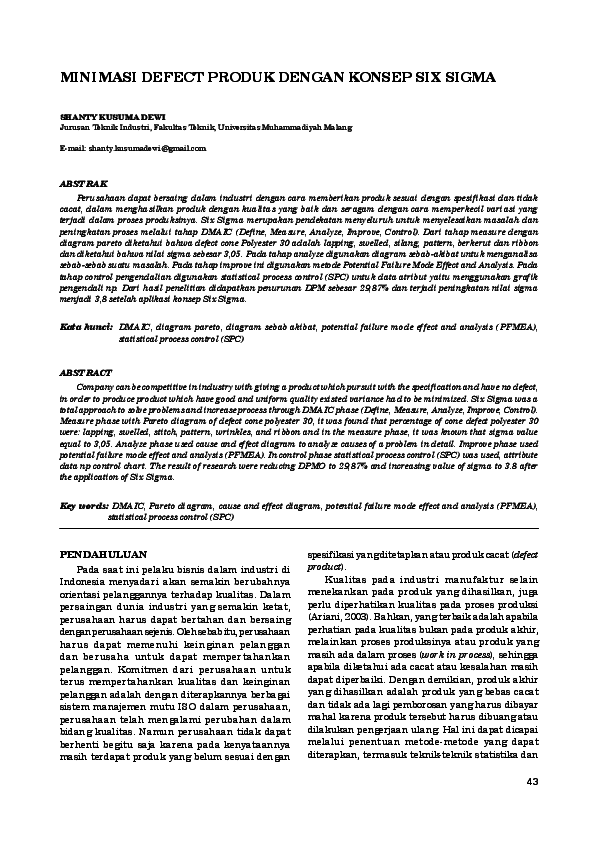 (PDF) MINIMASI DEFECT PRODUK DENGAN KONSEP SIX SIGMA