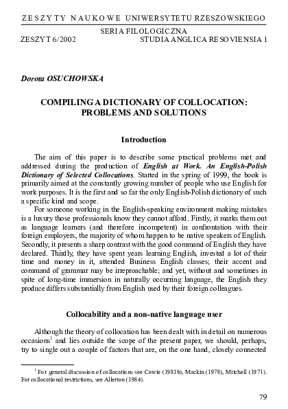 (PDF) COMPILING A DICTIONARY OF COLLOCATION: PROBLEMS AND SOLUTIONS
