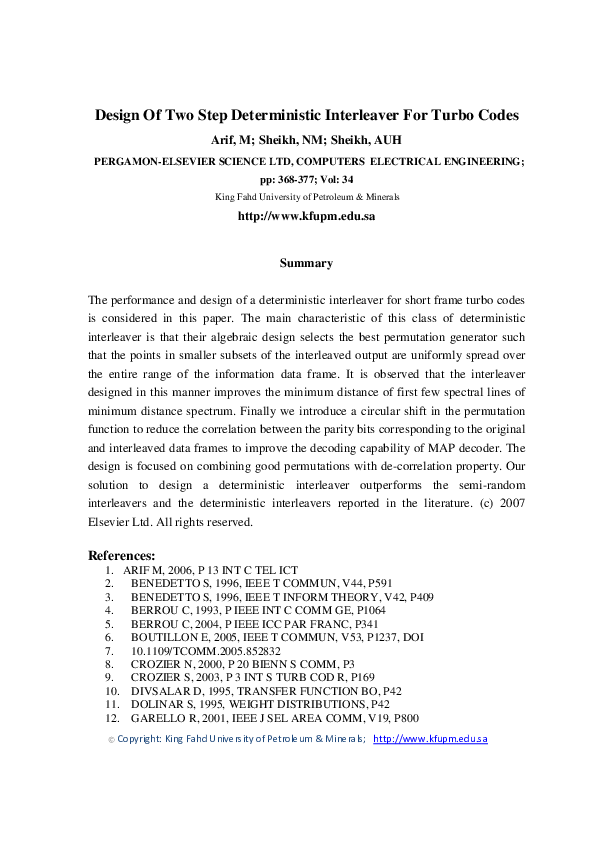 Pdf Design Of Two Step Deterministic Interleaver For Turbo Codes