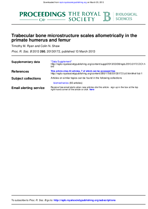 (PDF) Trabecular bone microstructure scales allometrically in the primate humerus and femur