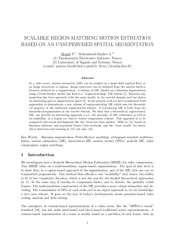 Pdf Scalable Region Matching Motion Estimation Based On An