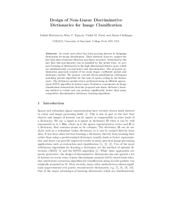 (PDF) Design of non-linear discriminative dictionaries for image ...