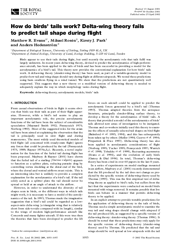 (PDF) How do birds' tails work? Delta-wing theory fails to predict tail ...