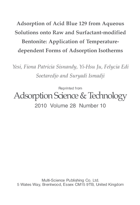 (PDF) Adsorption of acid blue 129 from aqueous solutions onto raw and surfactant modified ...
