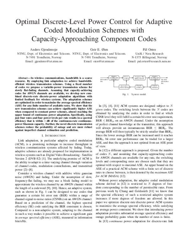 Pdf Optimal Discrete Level Power Control For Adaptive Coded