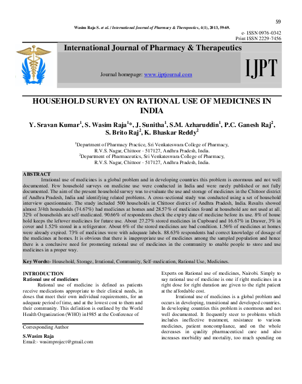 (PDF) HOUSEHOLD SURVEY ON RATIONAL USE OF MEDICINES IN INDIA