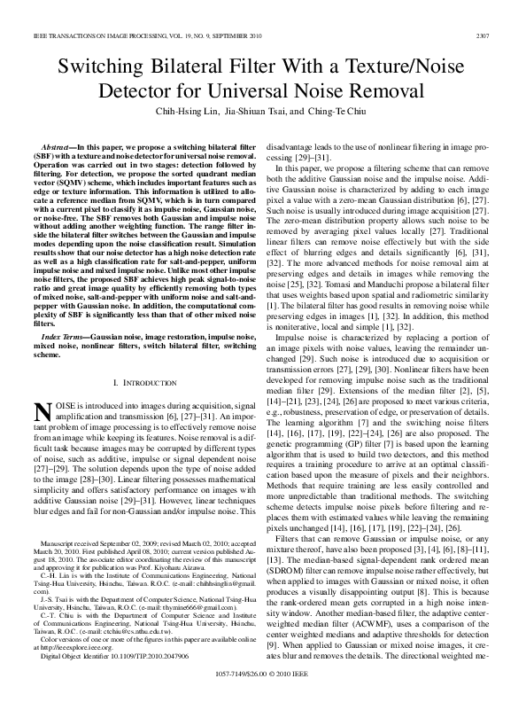 (PDF) Switching bilateral filter with a texture/noise detector for ...