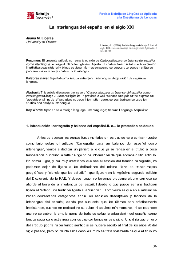 (PDF) La interlengua del español en el siglo XXI