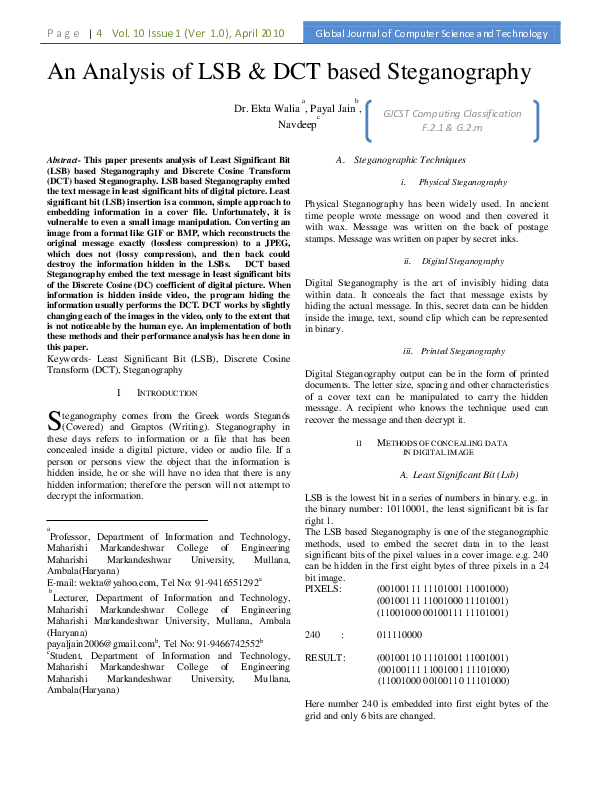 (PDF) An analysis of LSB & DCT based steganography