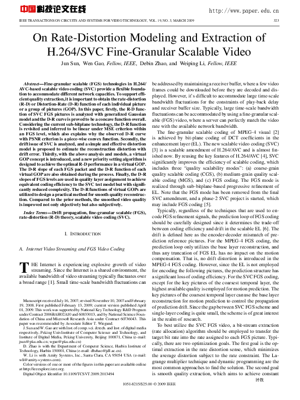 (PDF) On rate-distortion modeling and extraction of H. 264/SVC fine-granular scalable video