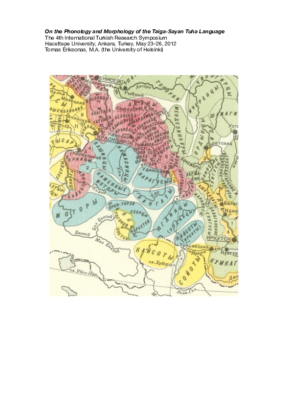 (PDF) On the Phonology and Morphology of the Taiga-Sayan Tuha Language