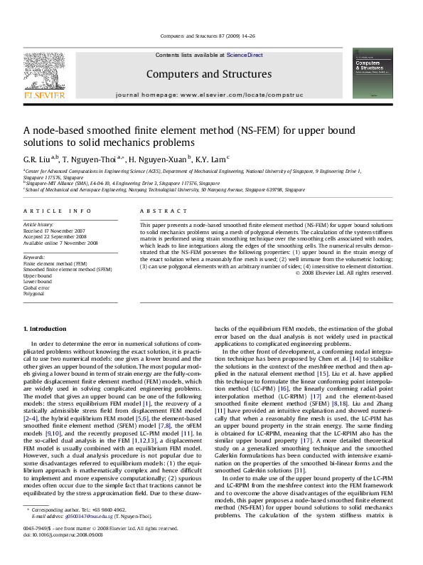 Pdf A Node Based Smoothed Finite Element Method Ns Fem For Upper Bound Solutions To Solid 