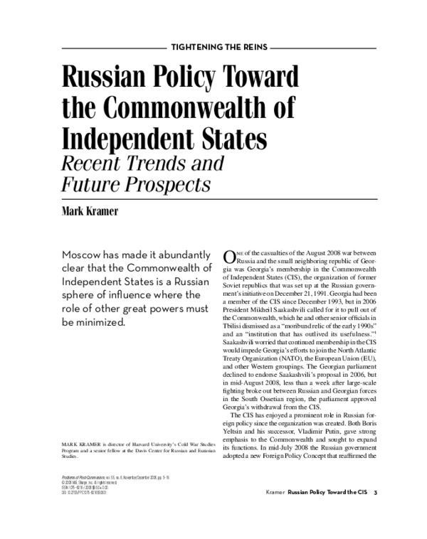 (PDF) Russian policy toward the Commonwealth of Independent States ...