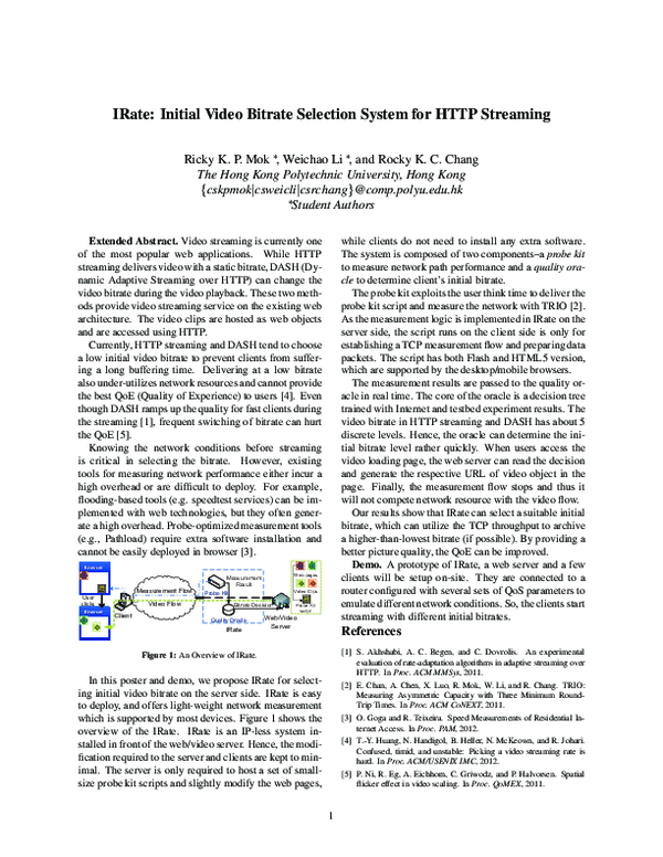 (PDF) IRate: Initial Video Bitrate Selection System for HTTP Streaming