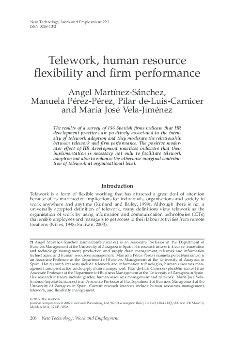 (PDF) Telework, human resource flexibility and firm performance