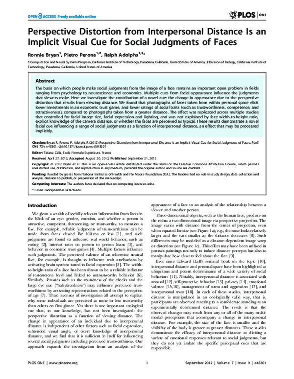 (PDF) Perspective Distortion from Interpersonal Distance Is an Implicit ...