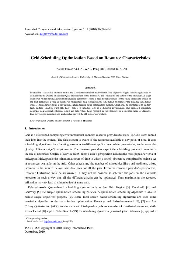 Pdf Grid Scheduling Optimization Based On Resource Characteristics